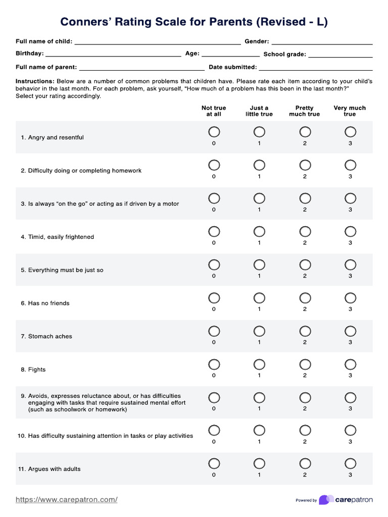 Conners Rating Scale For Parents Revised L | PDF | Attention Deficit ...
