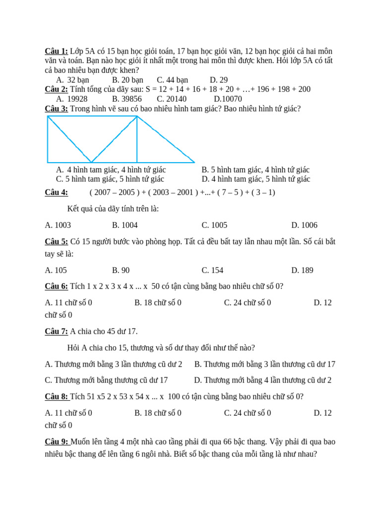 Cau Hoi Trac Nghiem Tieu Hoc | PDF