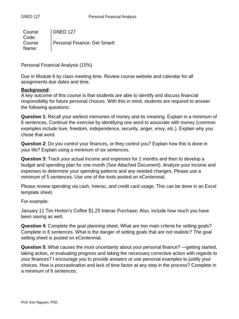 Personal Financial Analysis1 | PDF