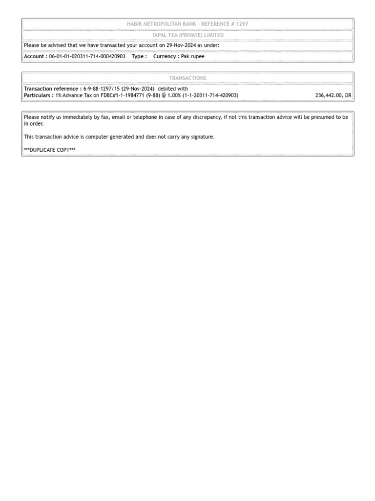 Account: Type: Currency:: Habib Metropolitan Bank - Reference # 1297 ...