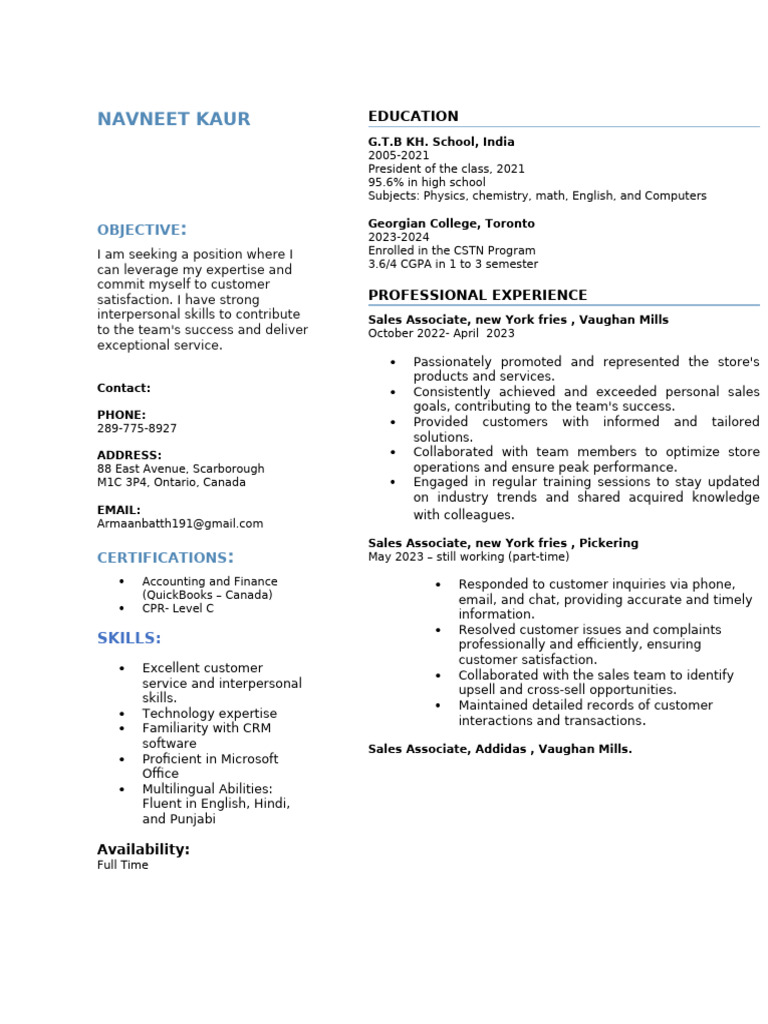 Navneet Kaur Resume | PDF | Computing