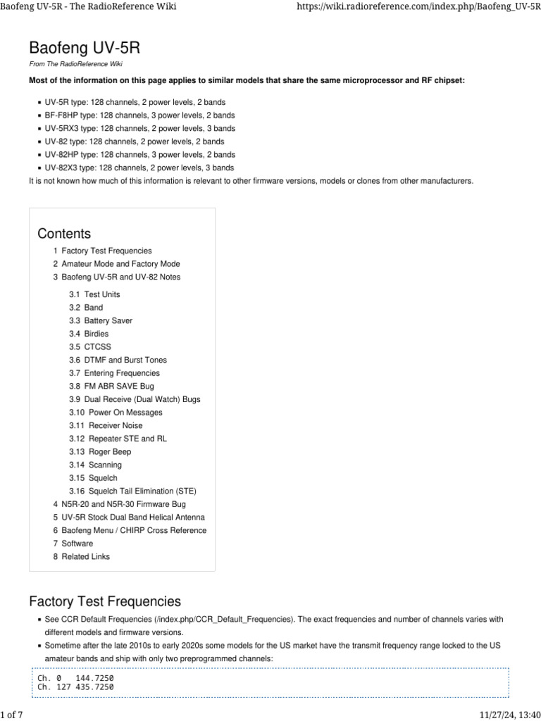 Baofeng UV-5R Frequency Guide | PDF | Telecommunications | Electrical ...