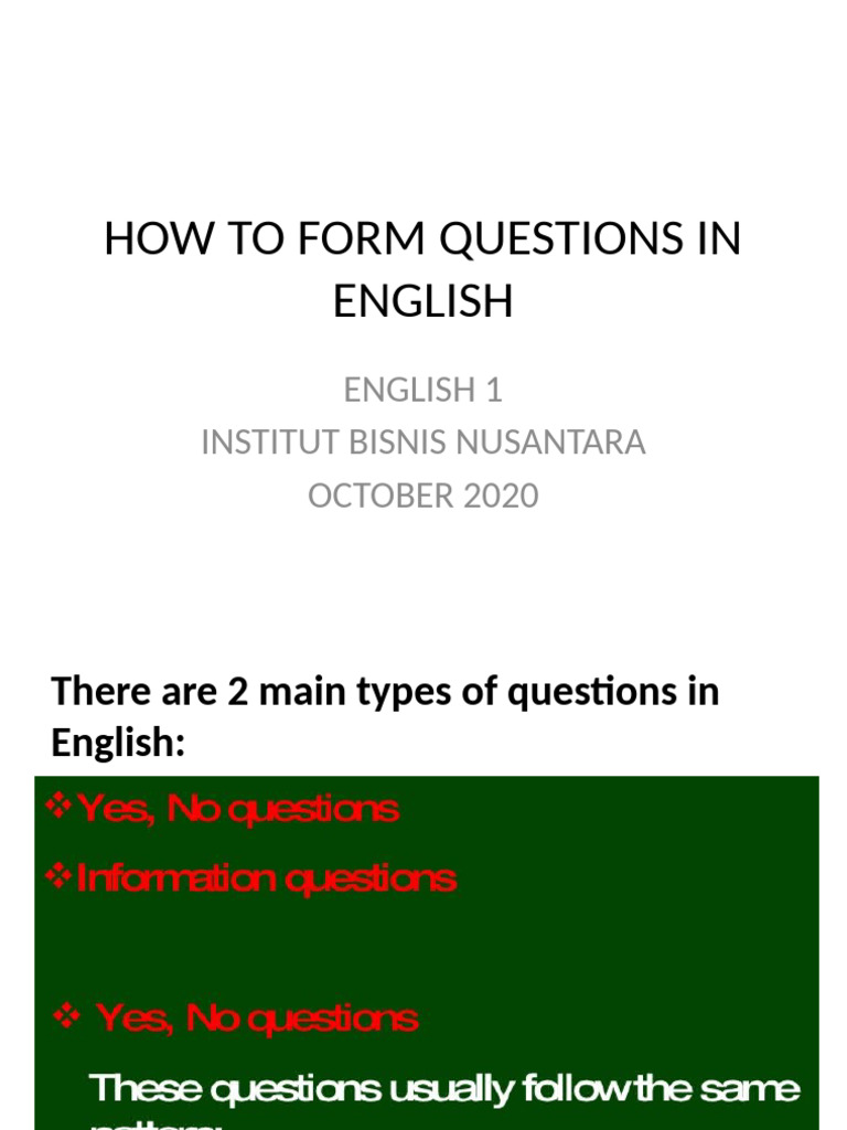 How To Form Questions in English | PDF