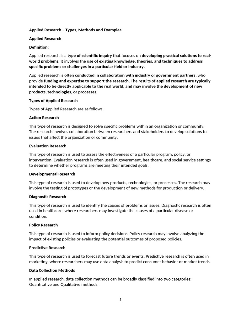 Applied Research: Methods and Examples | PDF | Methodology | Data Analysis