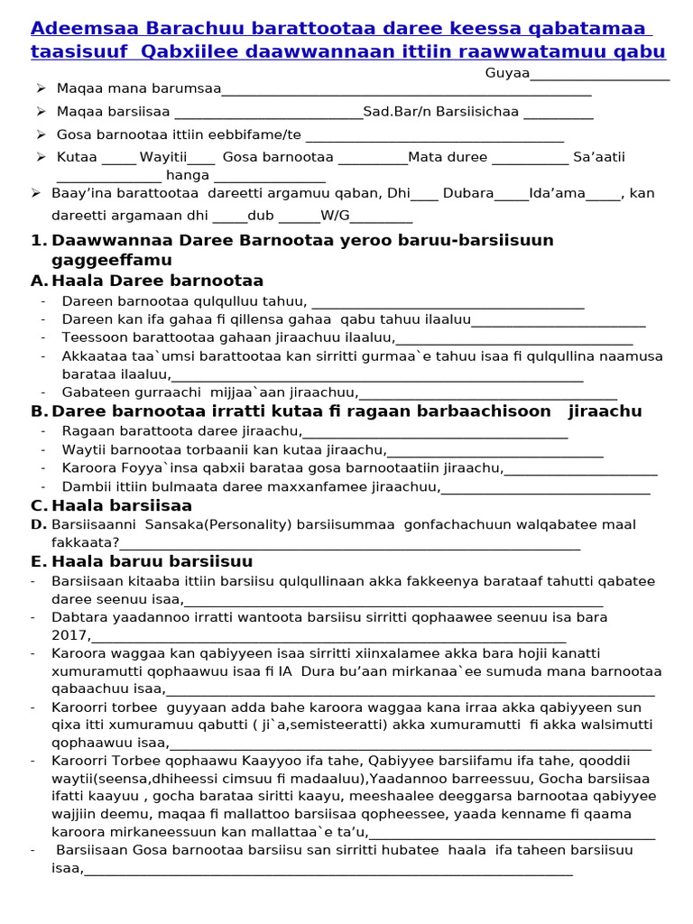 Cheekliistii Daawwannaa Daree | PDF