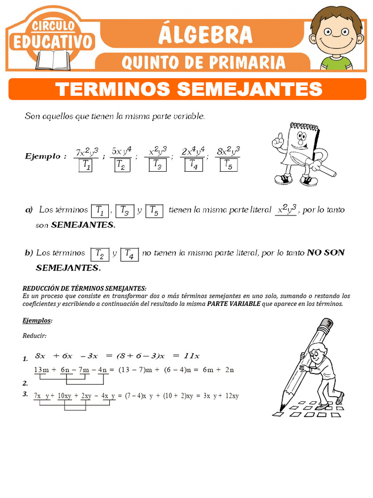 Ejercicios de Terminos Semejantes para Quinto de Primaria | PDF