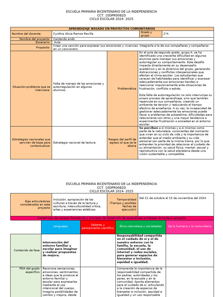 Proyecto Cantando Ando Segundo Grado de Primaria | PDF ...
