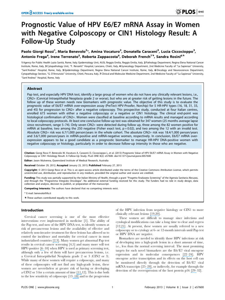 Prognostic Value of HPV E6 E7 MRNA Assay | PDF | Cervical Cancer ...