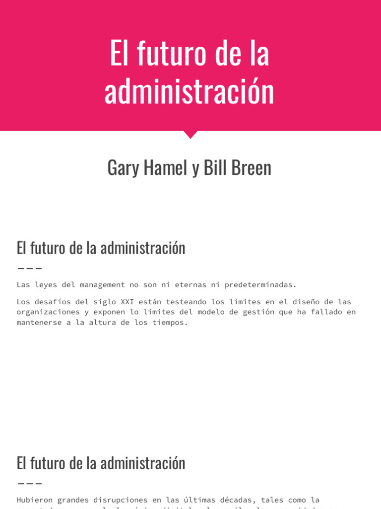 El Futuro de La Administración. Gary Hamel y Bill Breen | PDF | Innovación | Planificación