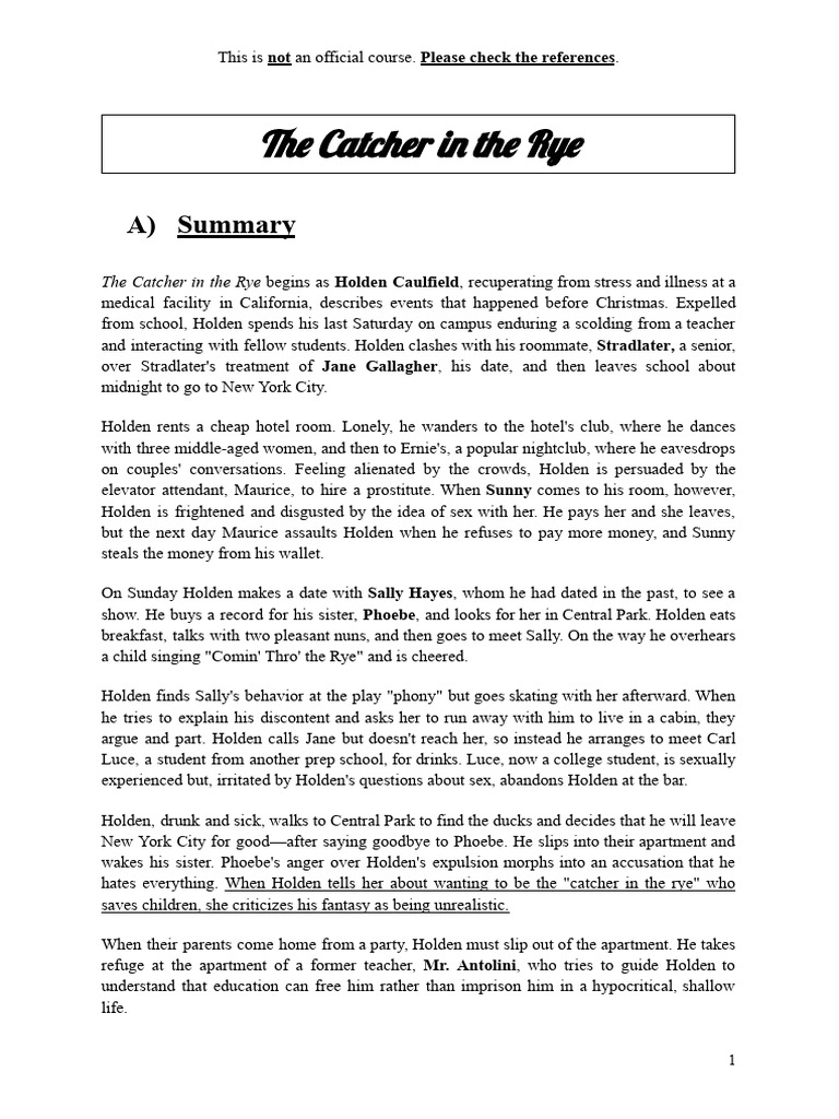 The Catcher in the Rye: Summary & Analysis | PDF