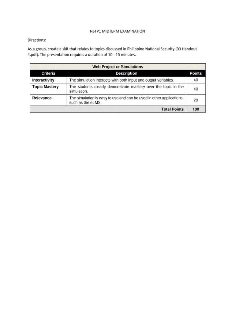 NSTP1 Midterm Examination | PDF
