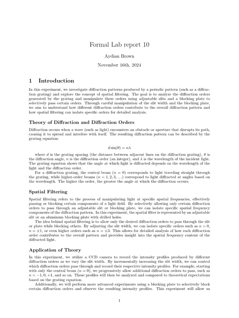 Formal Lab Report 10 | PDF | Diffraction | Wavelength