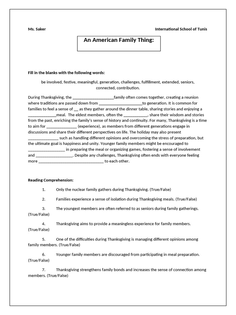 Thanksgiving Family Traditions and Challenges | PDF | Cognition ...