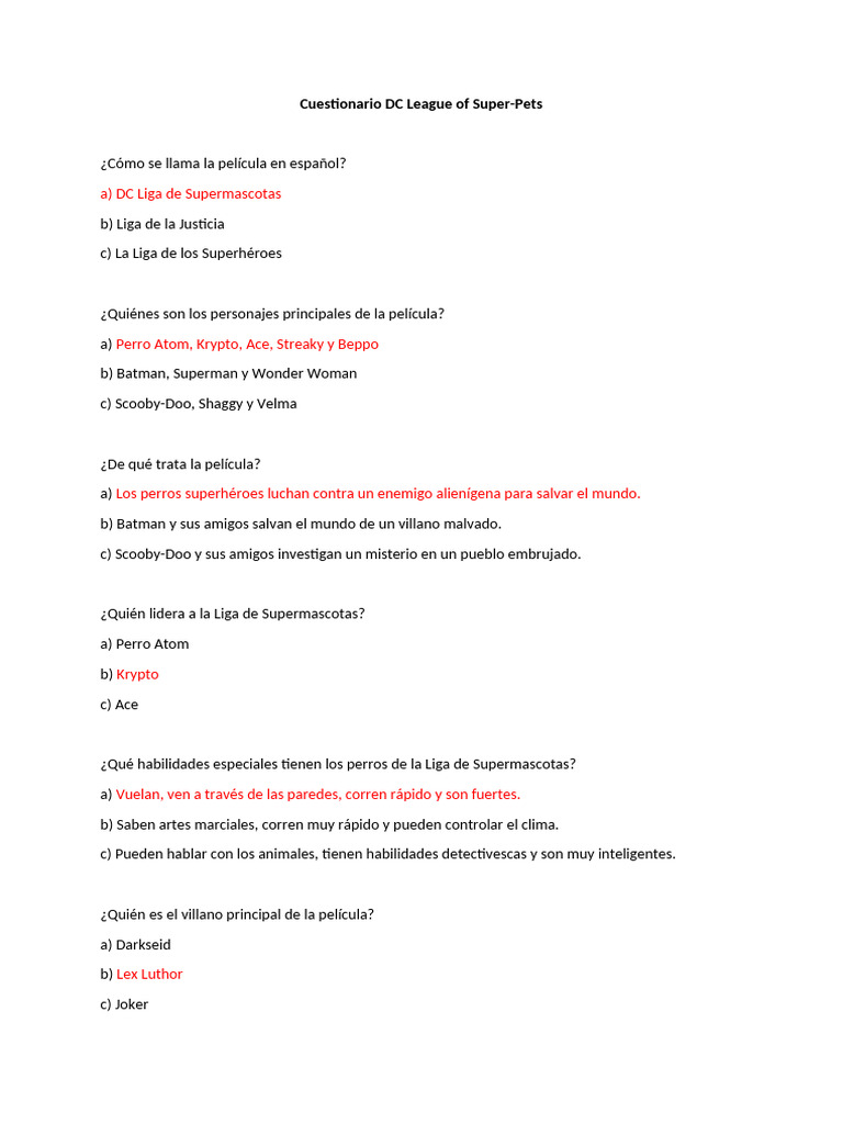 Cuestionario Película | PDF