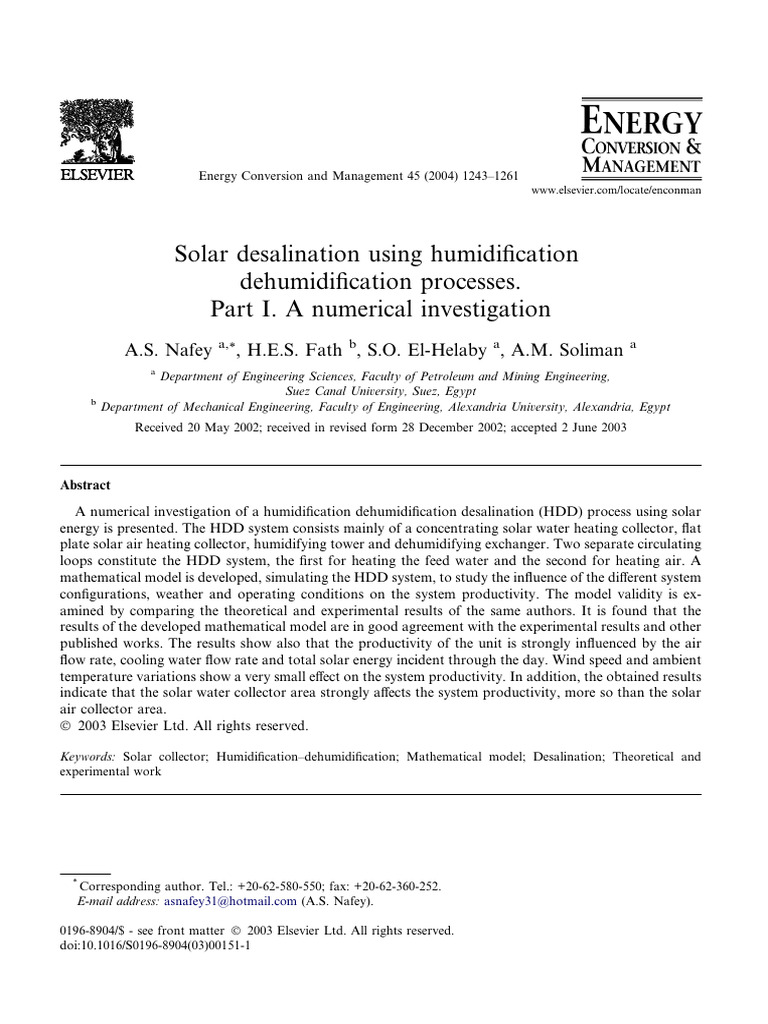 Solar Desalination Using Humidification | PDF | Water | Water Heating