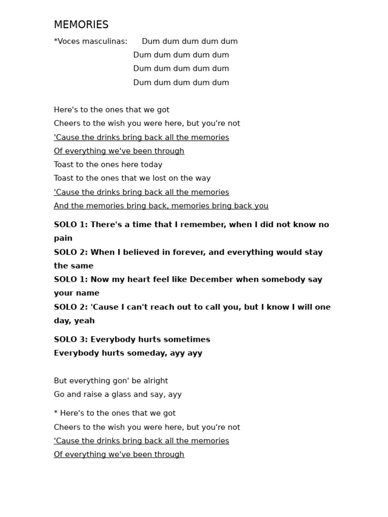 Memories Song Lyrics Analysis | PDF