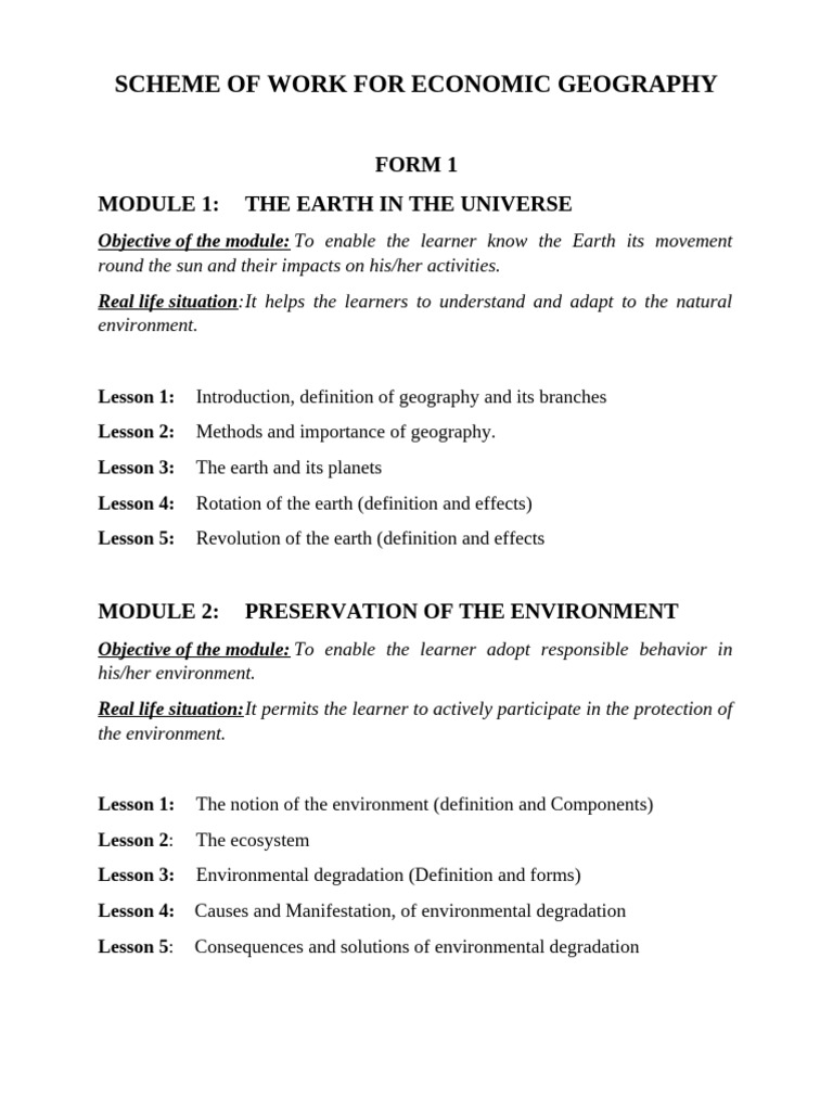 Economic Geography - Schemes of Work | PDF | Earth | Natural Environment