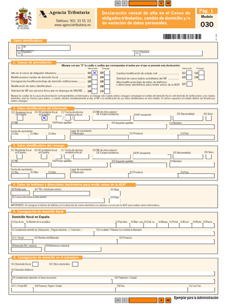 Modelo 030: Declaración Censal AEAT | PDF | Matrimonio