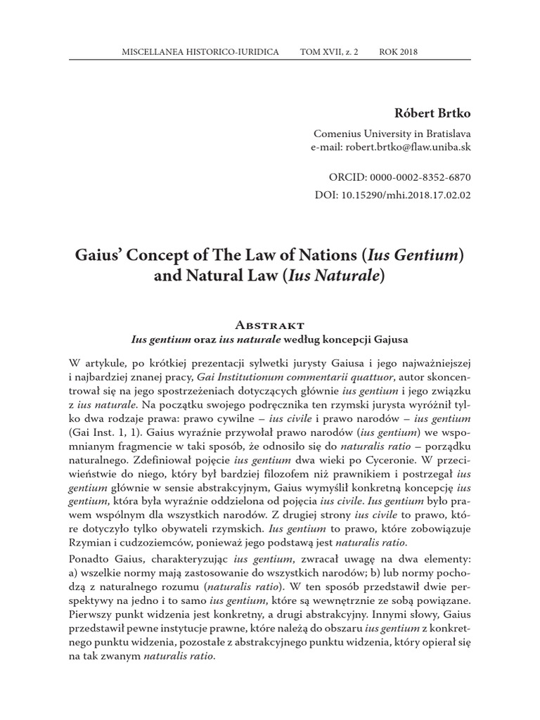 Gaius' Concept of The Law of Nations (Ius Gentium) and Natural Law. | PDF