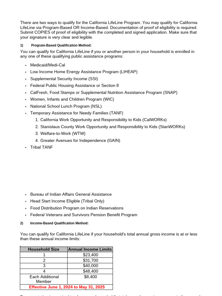California LifeLine Program | PDF | Welfare | Wic