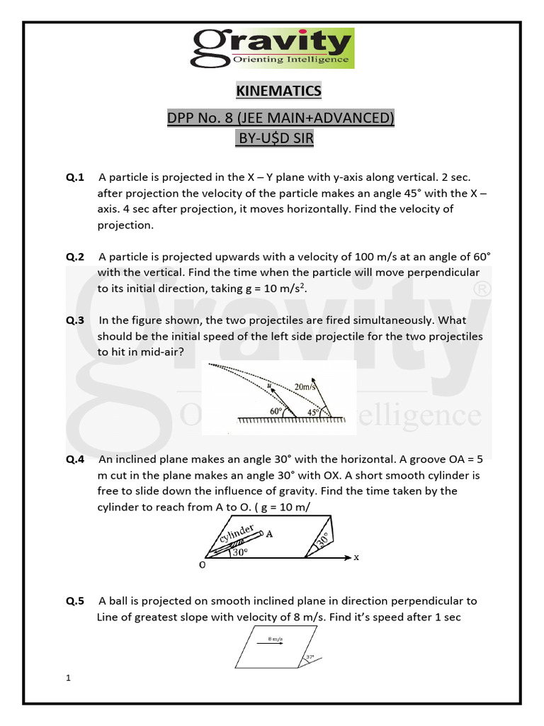 Physics-Dpp-08 Kinematics by Usd Sir | PDF | Projectiles | Acceleration