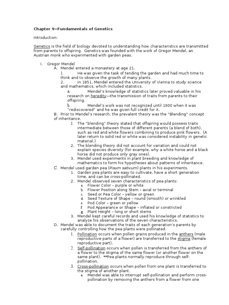 Biology Chapter 9 Fundamentals of Genetics | PDF | Dominance (Genetics ...