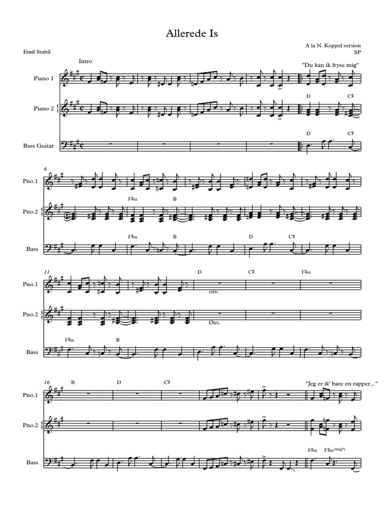 Allerede Is (Key + Bas) - Emil Stabil (Koppel Style) | PDF
