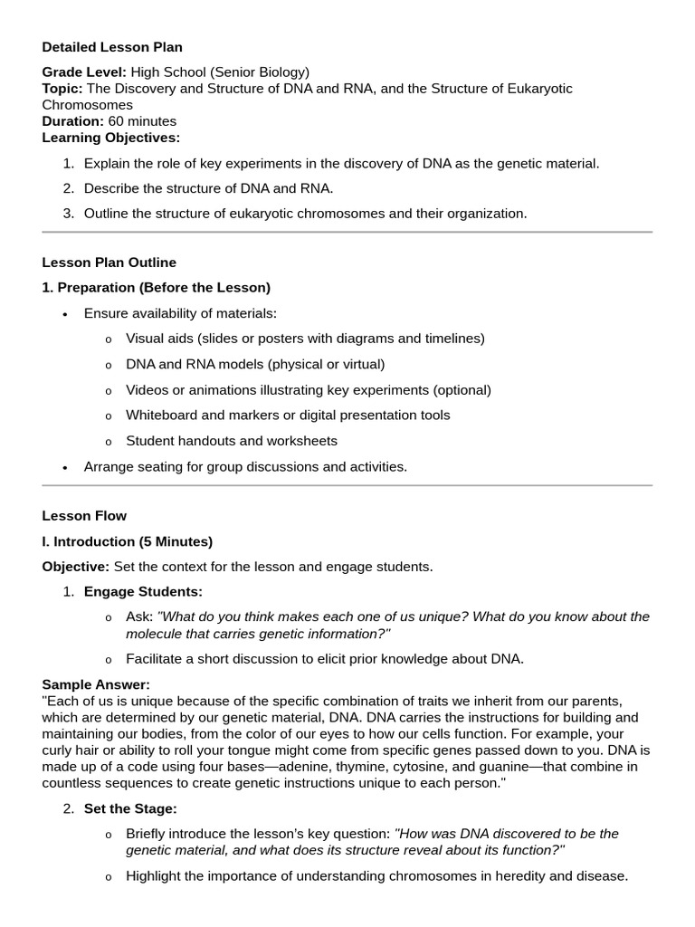 Lesson Plan - Topic 1 - Genetic Material | PDF | Dna | Genetics
