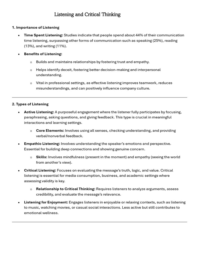 Mastering Listening Skills for Success | PDF | Critical Thinking ...