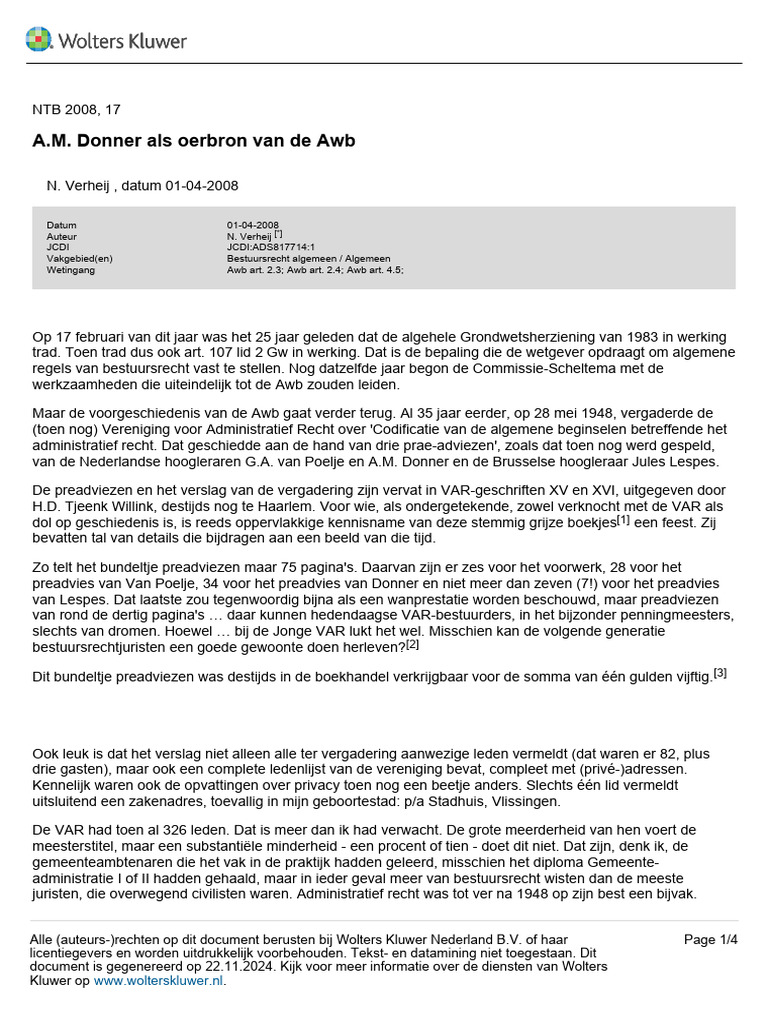 NTB 2008, 17 - A.M. Donner Als Oerbron Van de Awb | PDF