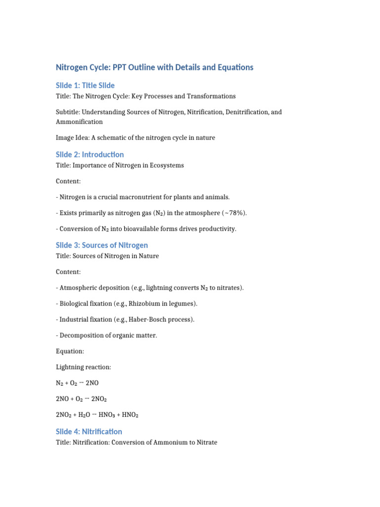 Nitrogen Cycle PPT: Processes & Equations | PDF