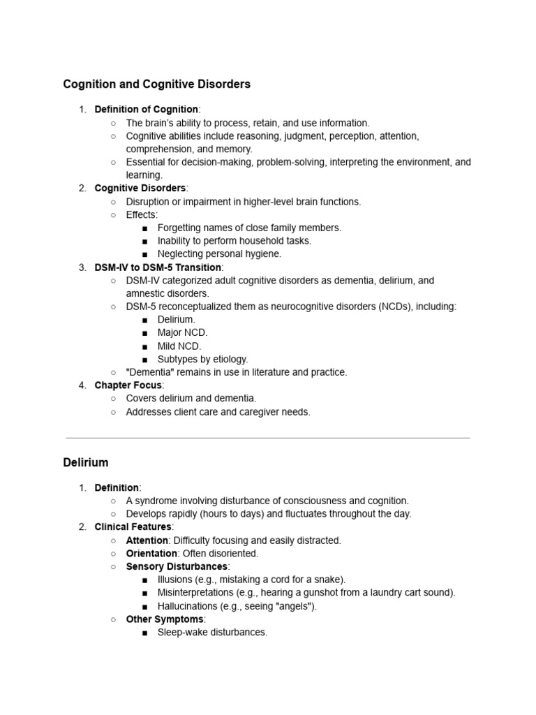 Delirium & Dementia Study Guide | PDF | Dementia | Alzheimer's Disease