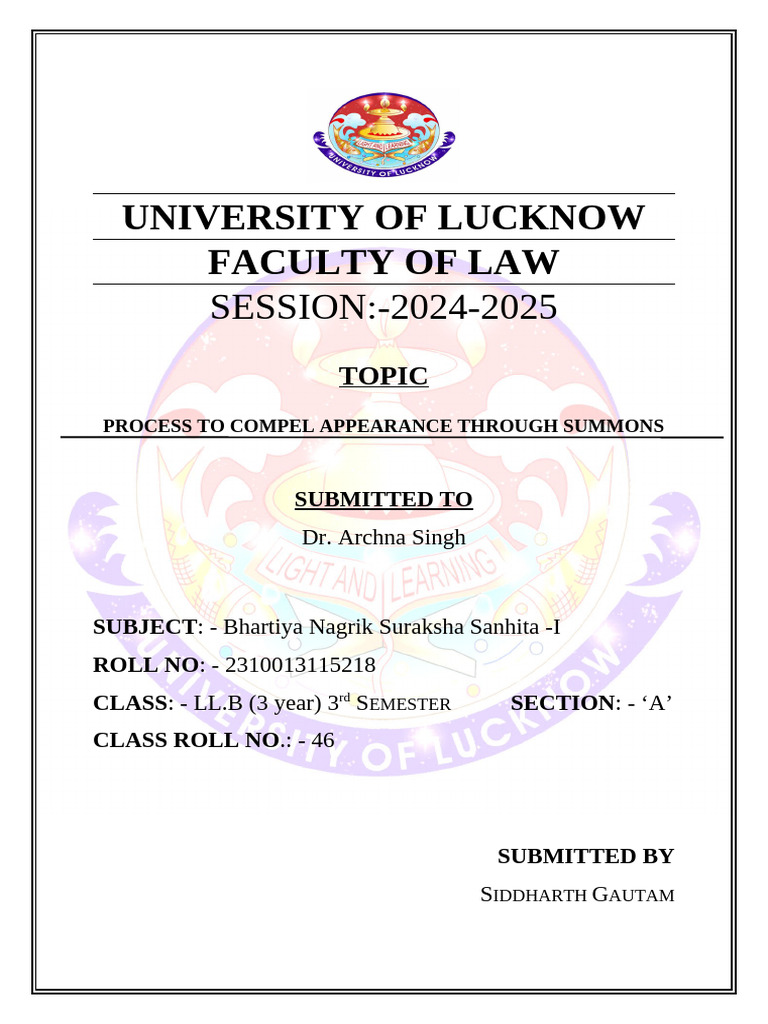 BNSS Assignment Sem 3rd | PDF | Summons | Affidavit