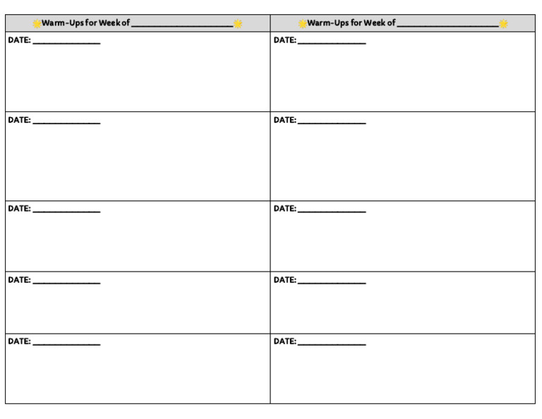 Weekly Warm-Up Schedule Template | PDF