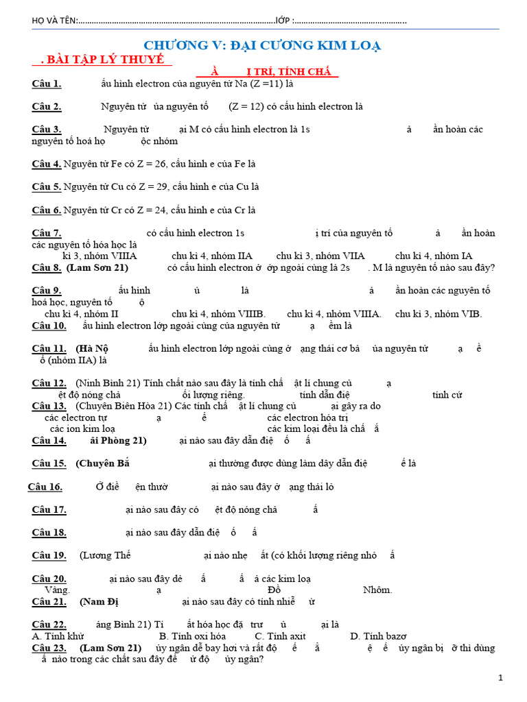 BT CHƯƠNG 5- ĐẠI CƯƠNG KIM LOẠI - KHTN-HS - Copy | PDF