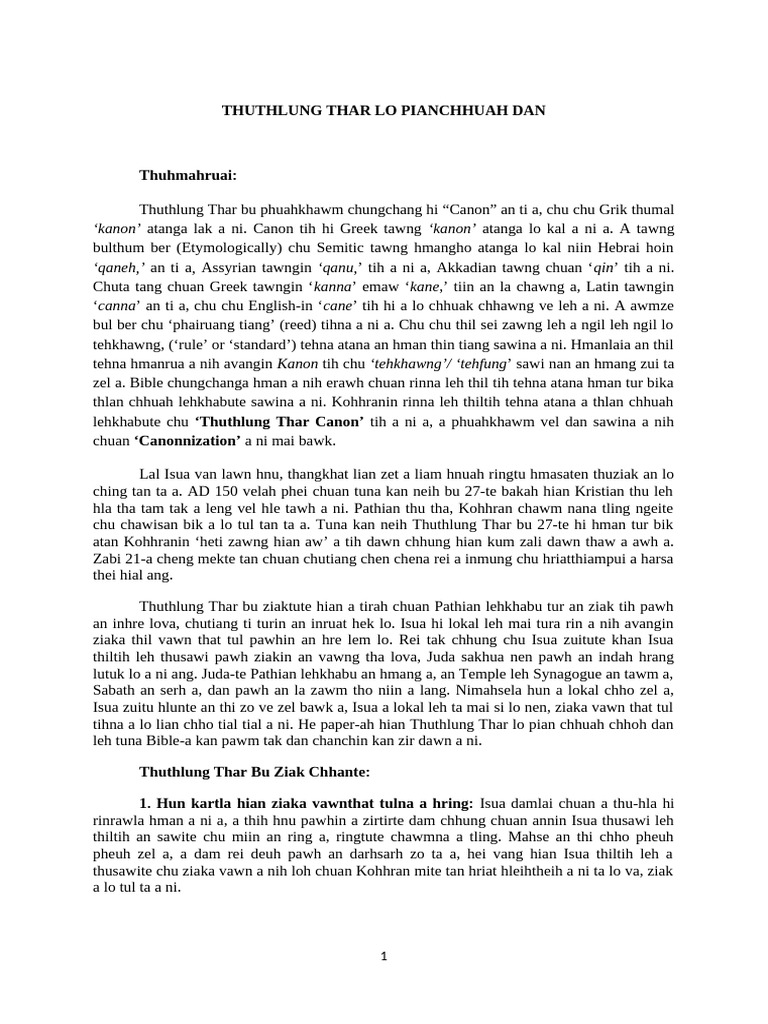 Thuthlung Thar Lo Pianchhuah Dan | PDF | Bible | Writing