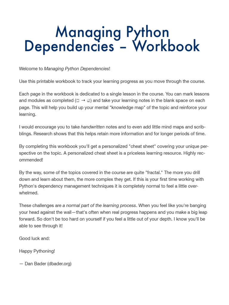 Managing Python Dependencies - Learning Progress Workbook | PDF | Python (Programming Language ...