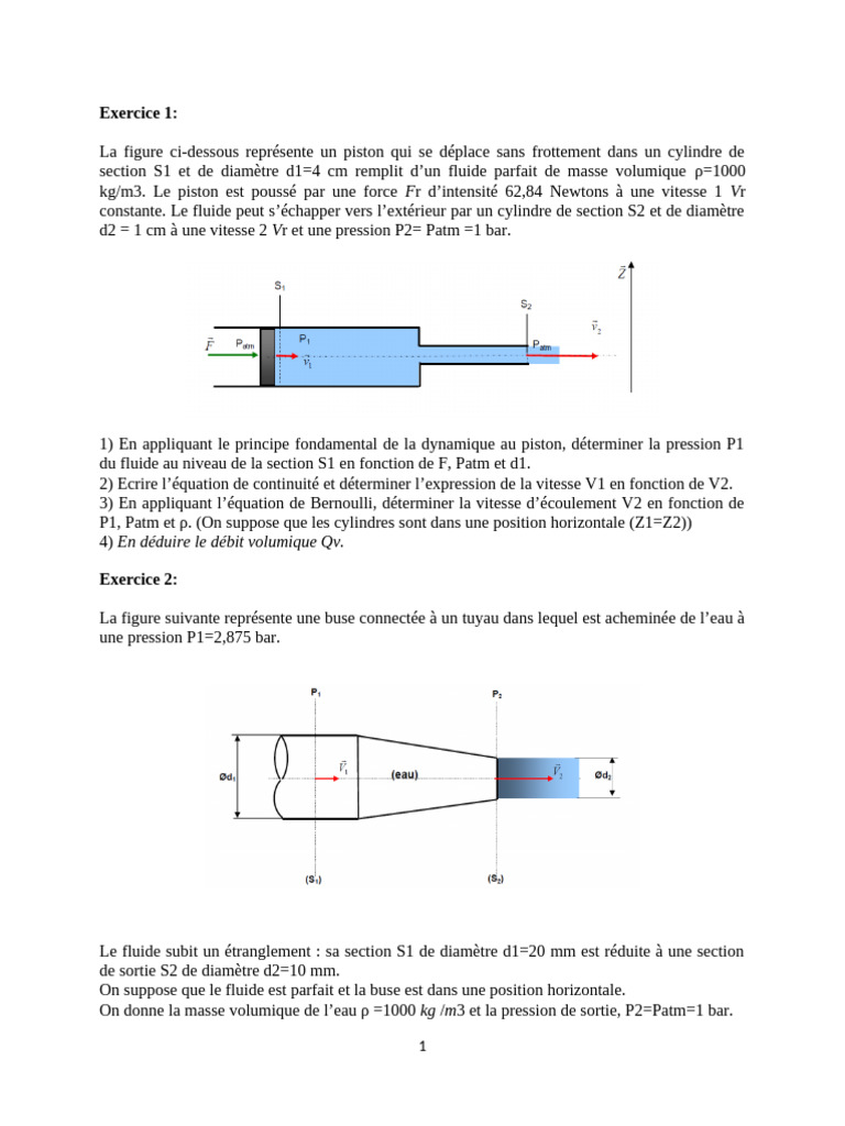 Exercices de dynamique des fluides et Bernoulli | PDF | Pression | Pompe