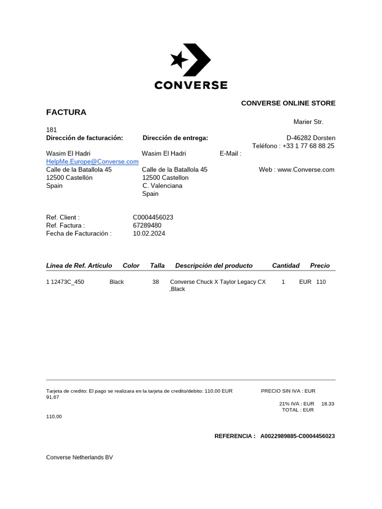Factura Converse | PDF
