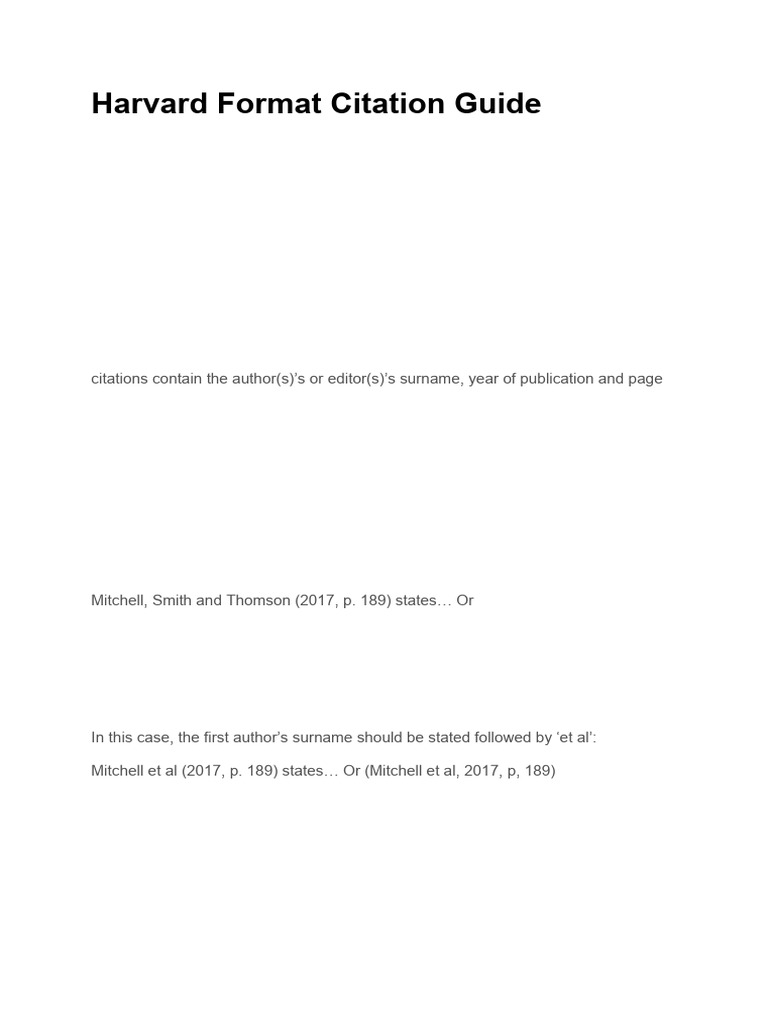 Harvard Format Citation Guide | PDF | Citation | Publishing