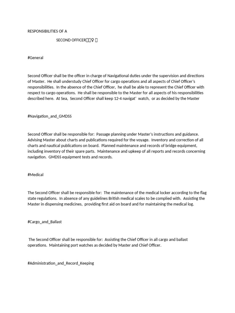 Second Officer Duties | PDF