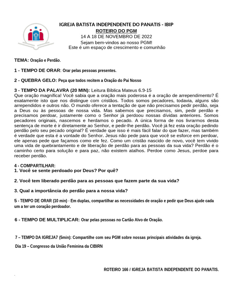 Roteiro Do Pgm Ibip 167 2022 | PDF