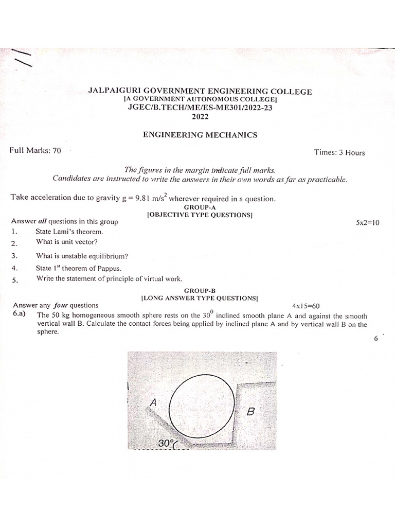 2022 ,3rd Sem, Mechanics PYQ(AM) | PDF