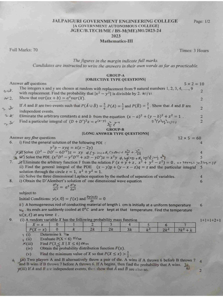 Mechanical (3rd Semester PYQ) 2023-2024 | PDF