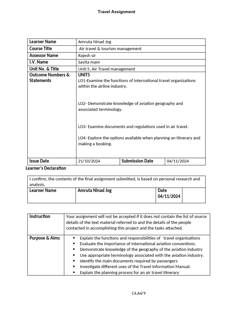 Travel Written Assessment | PDF