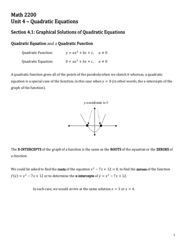 Math 2200 - Unit 4 Quadratic Equations Booklet | PDF | Quadratic Equation | Factorization