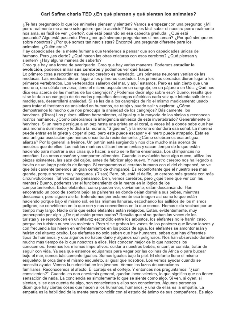 Carl Safina Charla TED | PDF | Empatía | Humano