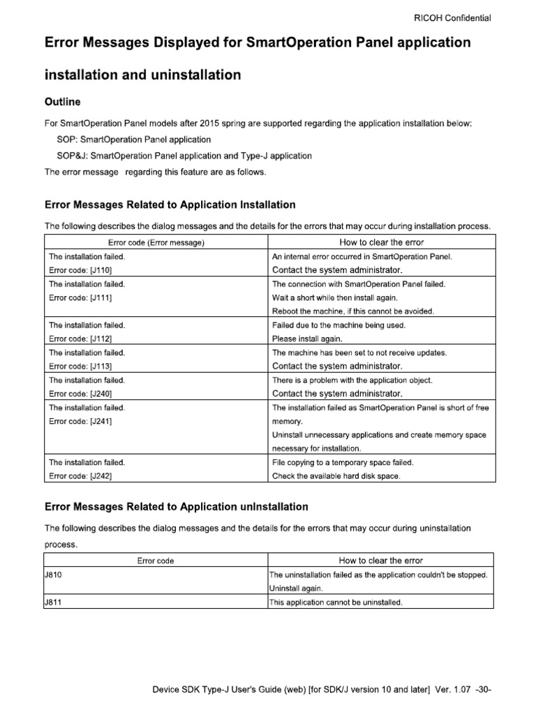 Error Messages Displayed For SmartOperation Panel Application | PDF