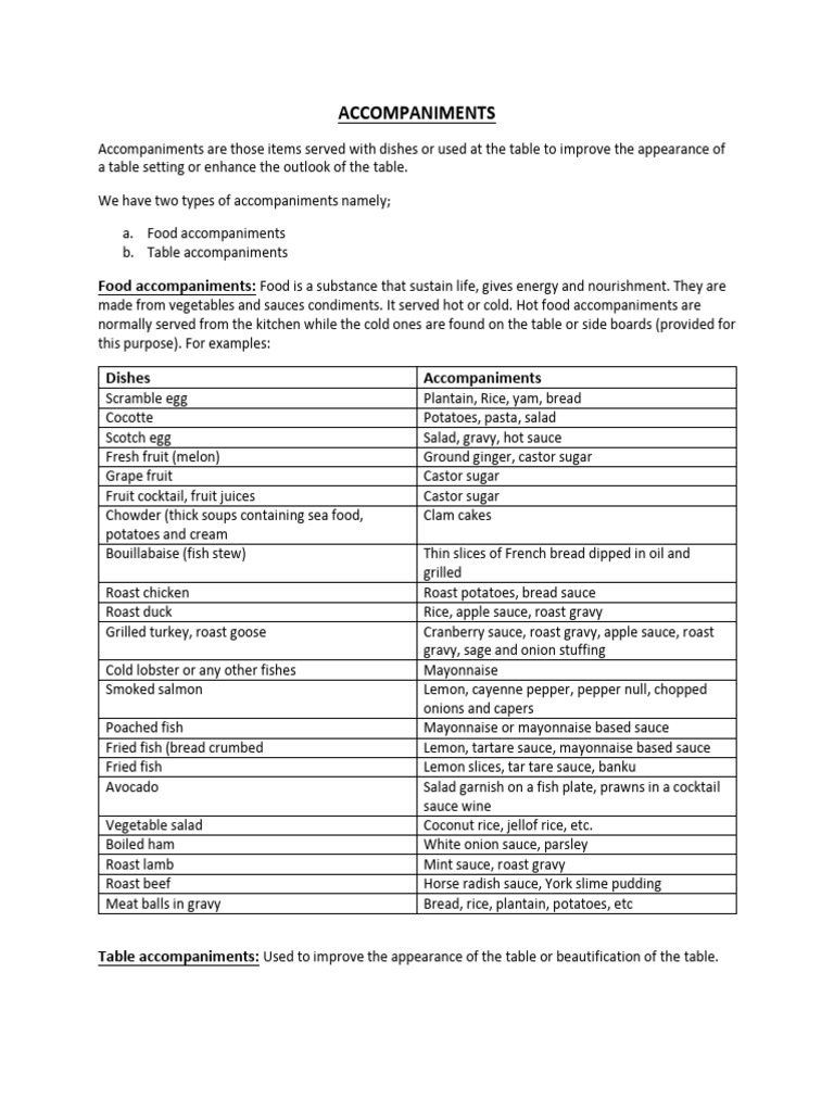 Food Accompaniments Part 1 | PDF | Alcoholic Beverages | Drink