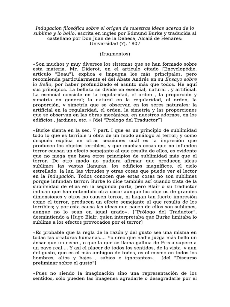 Lo Sublime y lo Bello según Burke | PDF